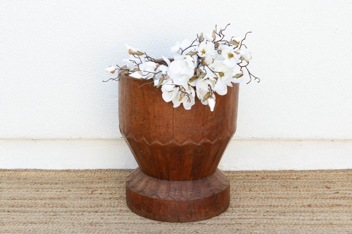 Large Carved Teak Antique Mortar– DE-COR | Globally Inspired
