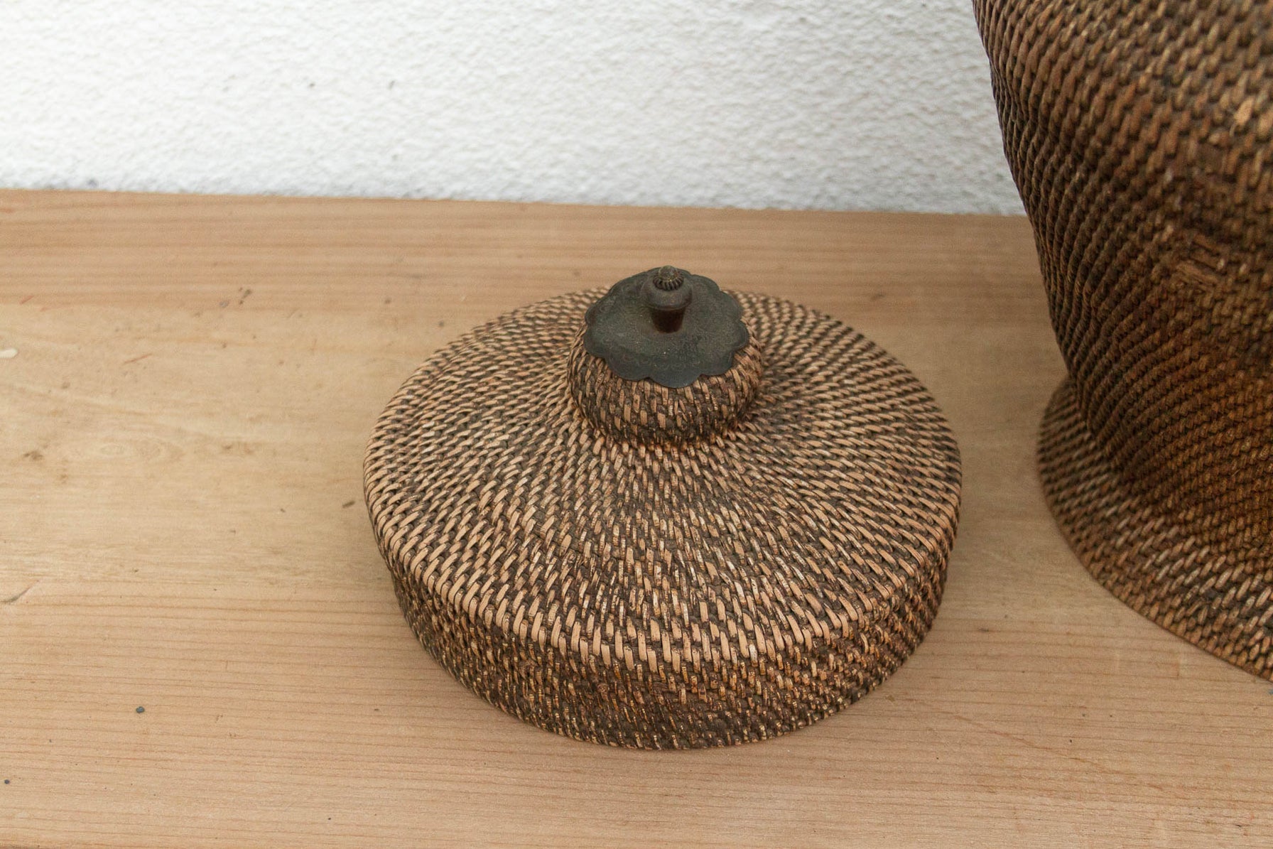 Antique Woven Lidded Basket | 19-Inch Wabi-Sabi Burned Decor– DE-COR ...
