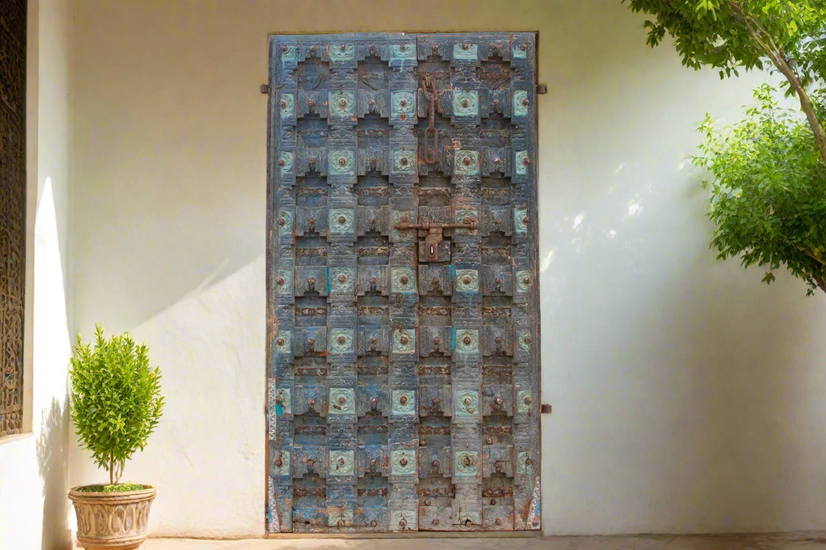 Blue 18th Century Carved Indian Haveli Door– DE-COR | Globally Inspired
