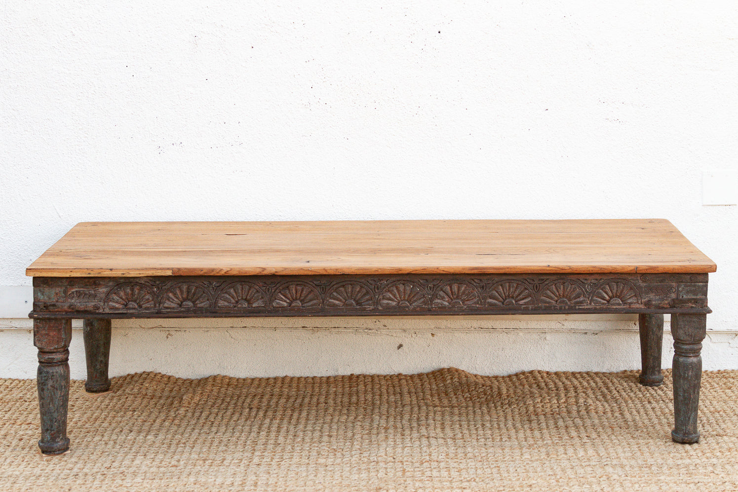 Long Antique Anglo-Indian Teak Coffee Table | Carved Apron (72")– DE ...