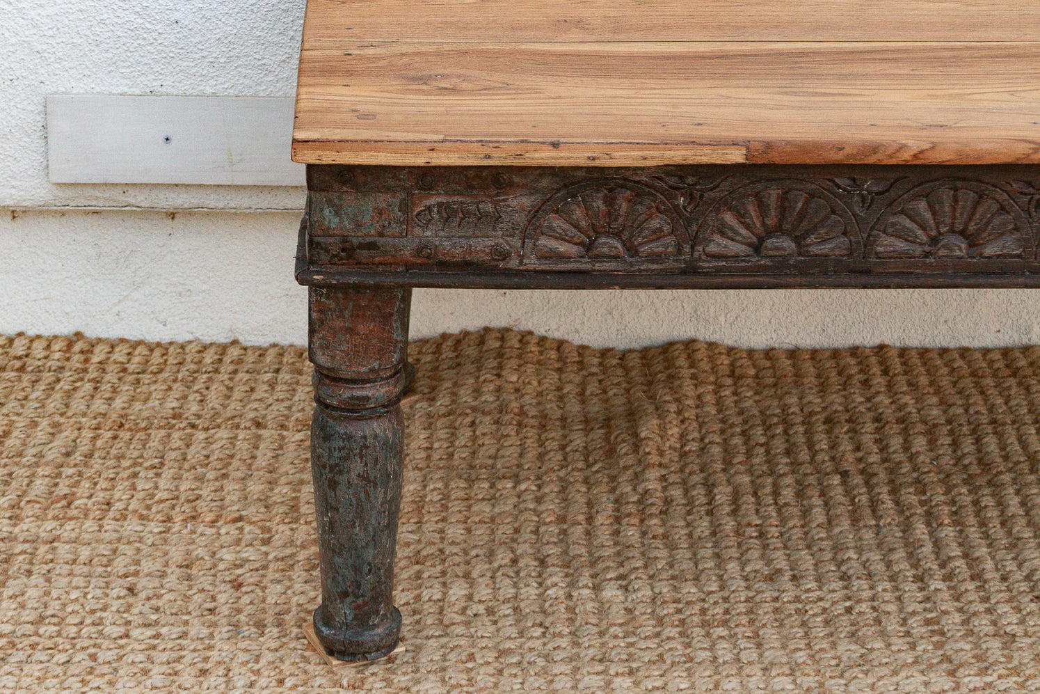 Long Antique Anglo-Indian Teak Coffee Table | Carved Apron (72")– DE ...