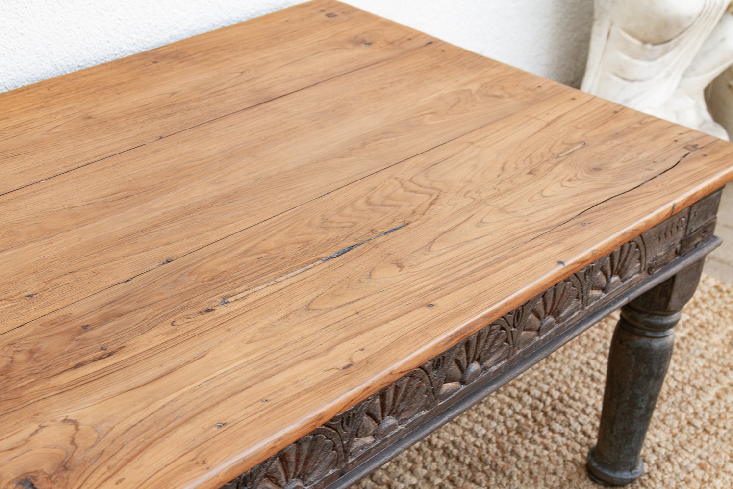 Long Antique Anglo-Indian Teak Coffee Table | Carved Apron (72")– DE ...