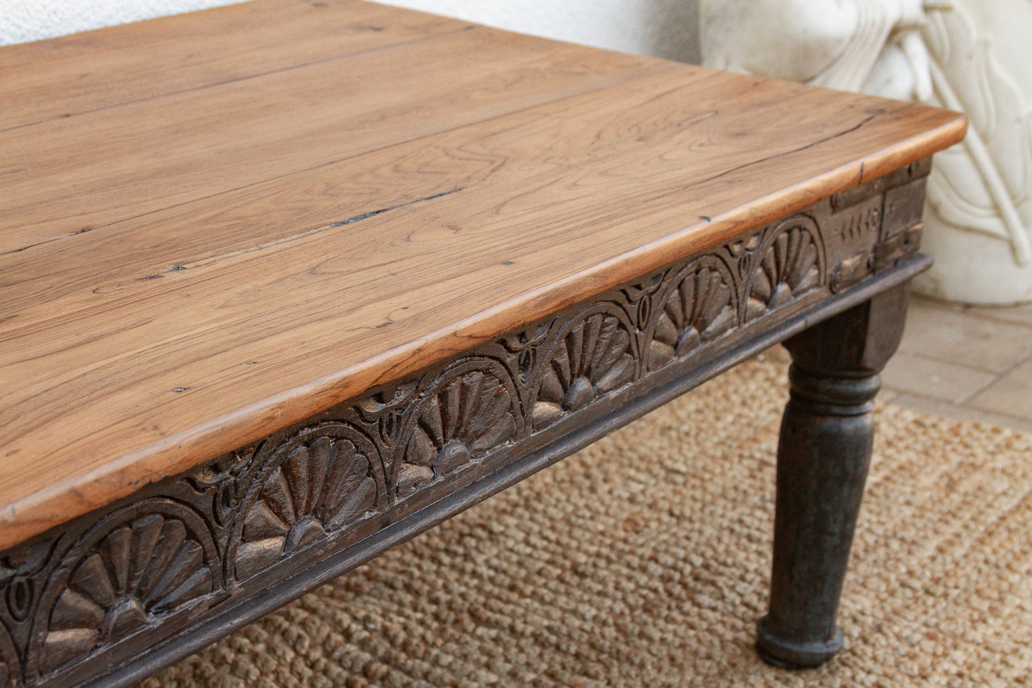 Long Antique Anglo-Indian Teak Coffee Table | Carved Apron (72")– DE ...