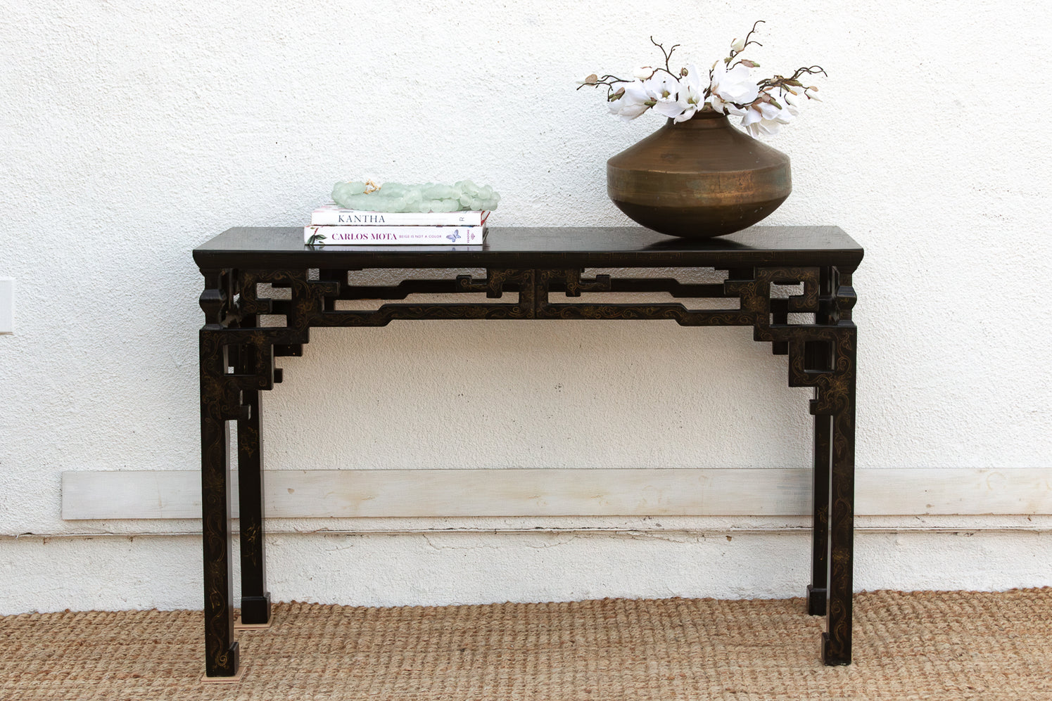 Vintage Chinese Black Lacquer Altar Table | Gold Painted Console (49 ...