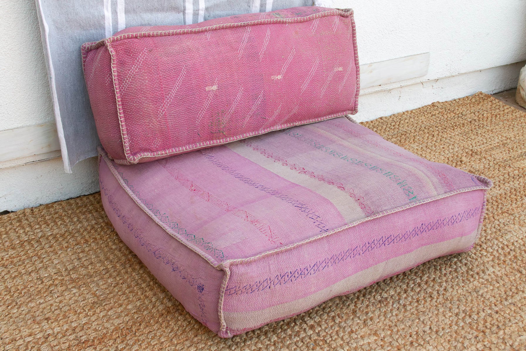 Antique Kantha Floor Seating Set | Lavender Pink Floor Sofa (2-Piece ...