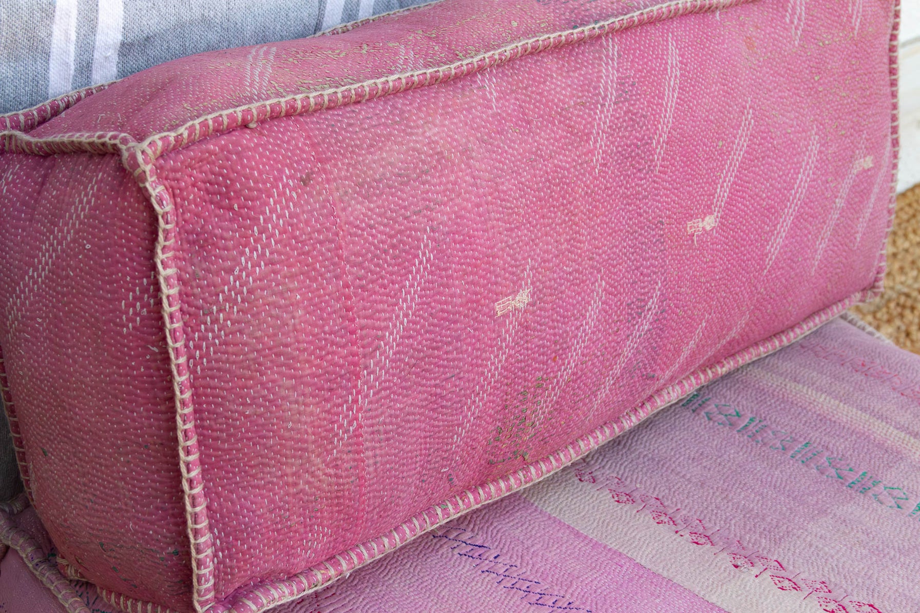 Antique Kantha Floor Seating Set | Lavender Pink Floor Sofa (2-Piece ...