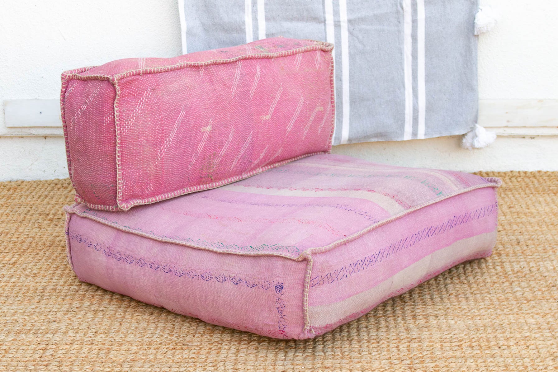 Antique Kantha Floor Seating Set | Lavender Pink Floor Sofa (2-Piece ...