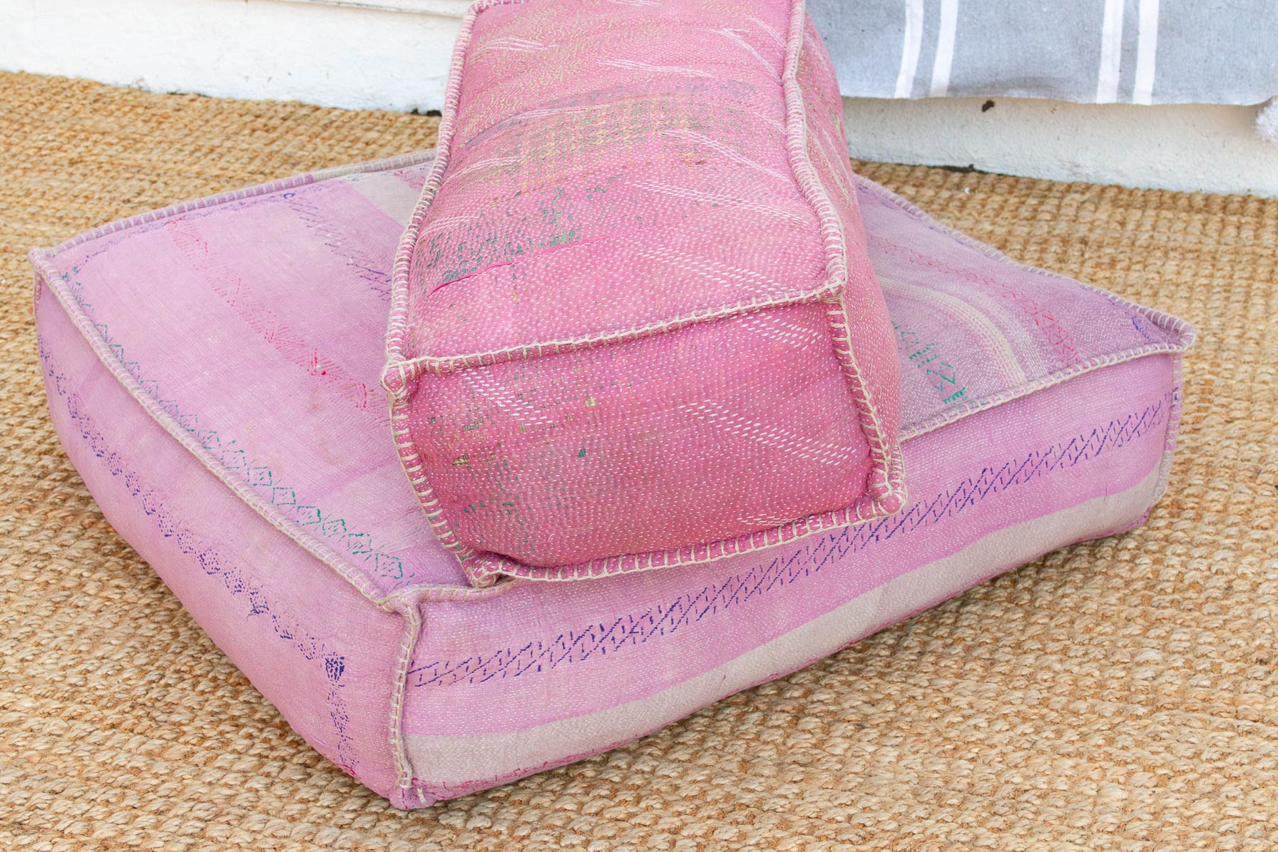 Antique Kantha Floor Seating Set | Lavender Pink Floor Sofa (2-Piece ...
