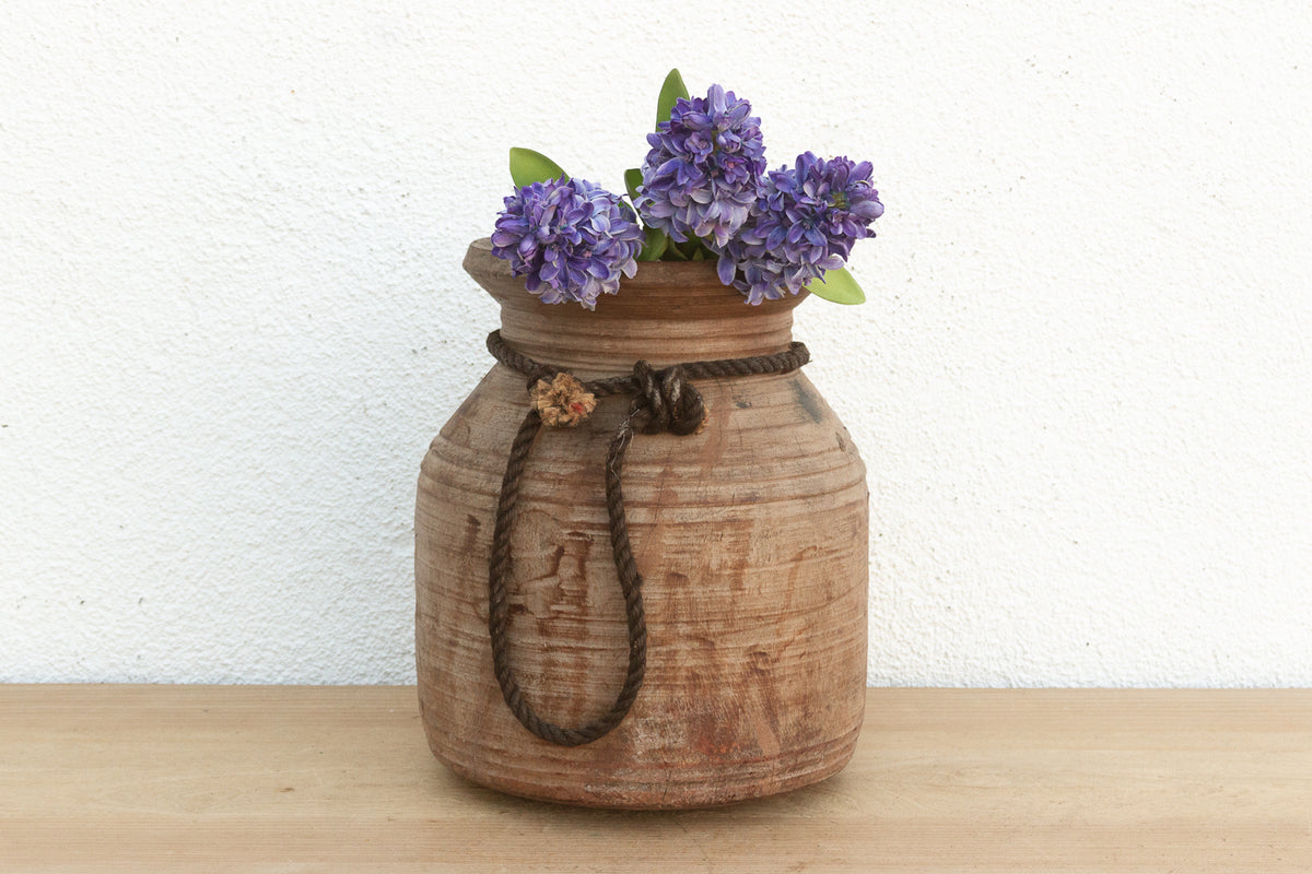 Vintage Bleached Wood Ghee Pot | Wooden Vase with Rope Detail– DE-COR ...