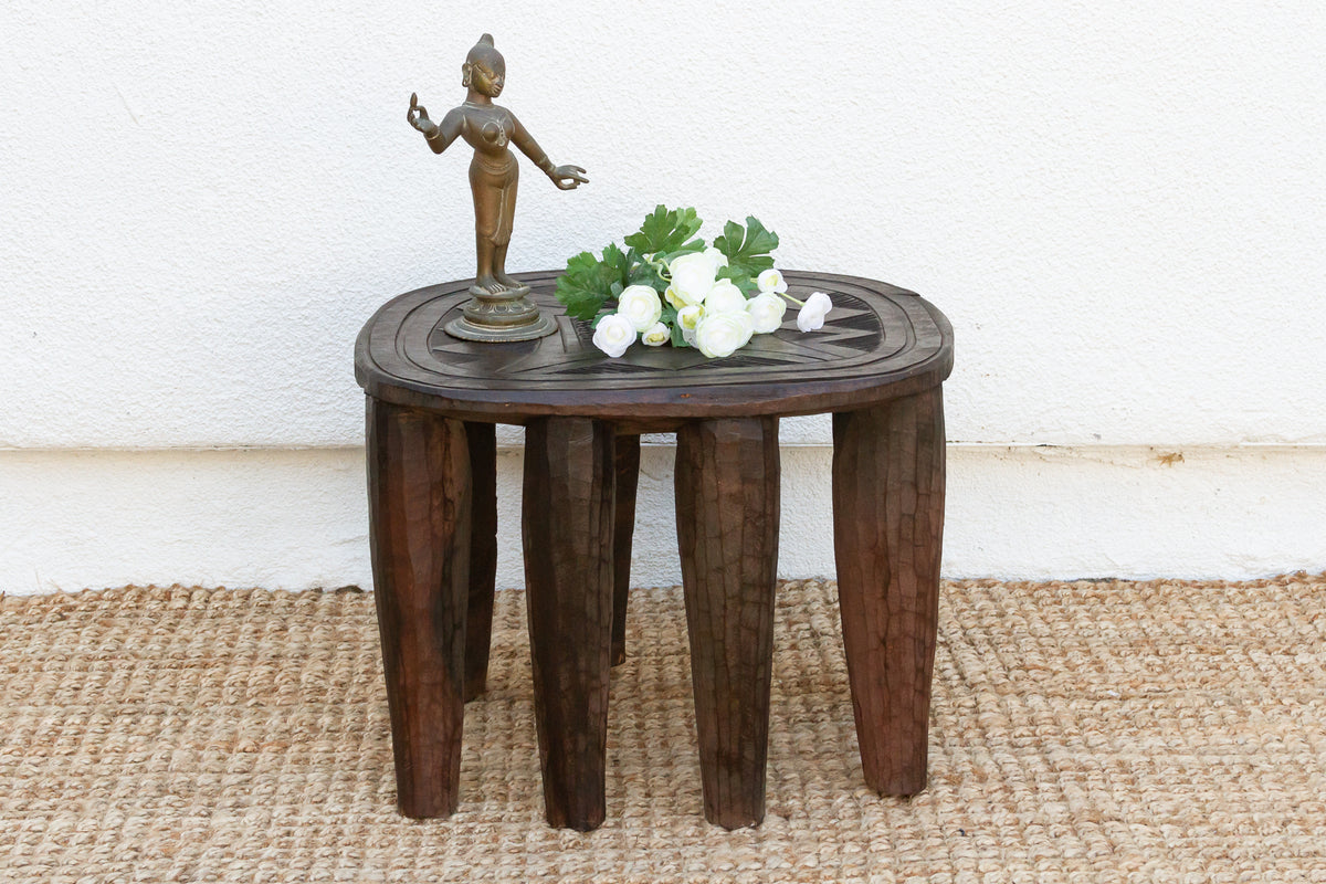 Rustic Charming Carved African Side Table