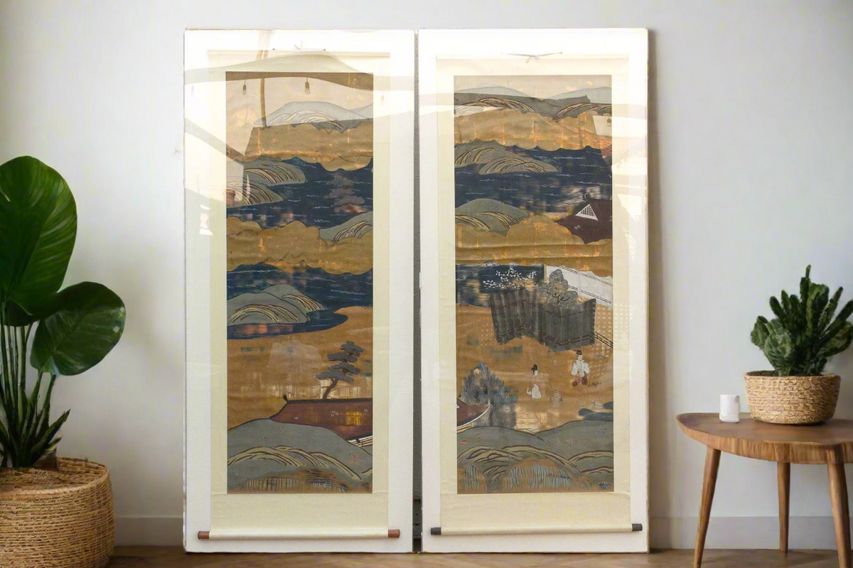 Set of 2, Tall Antique Japanese Nature Scroll Paintings– DE-COR ...