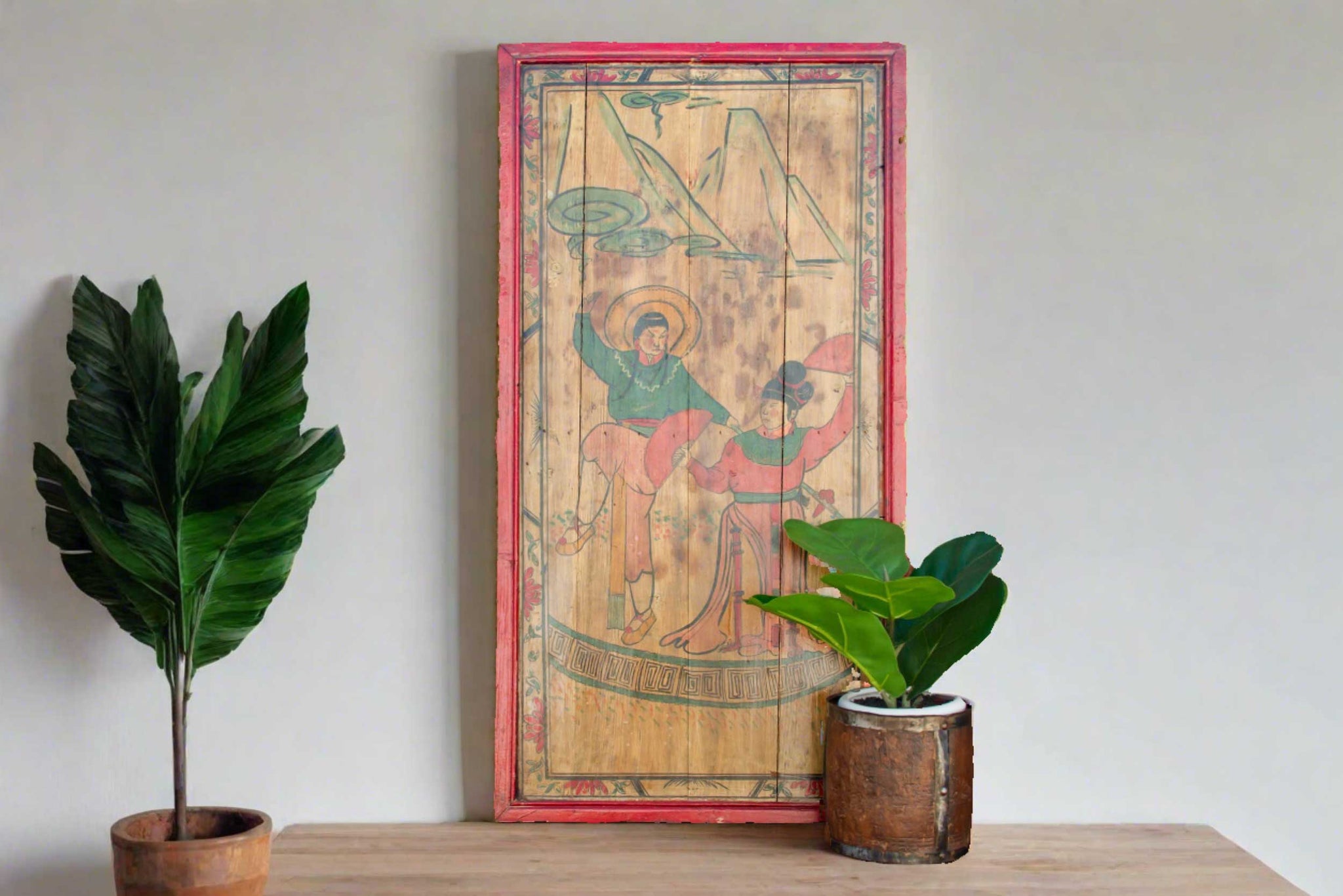 Vintage Asian Polychrome Wooden Painting– DE-COR | Globally Inspired
