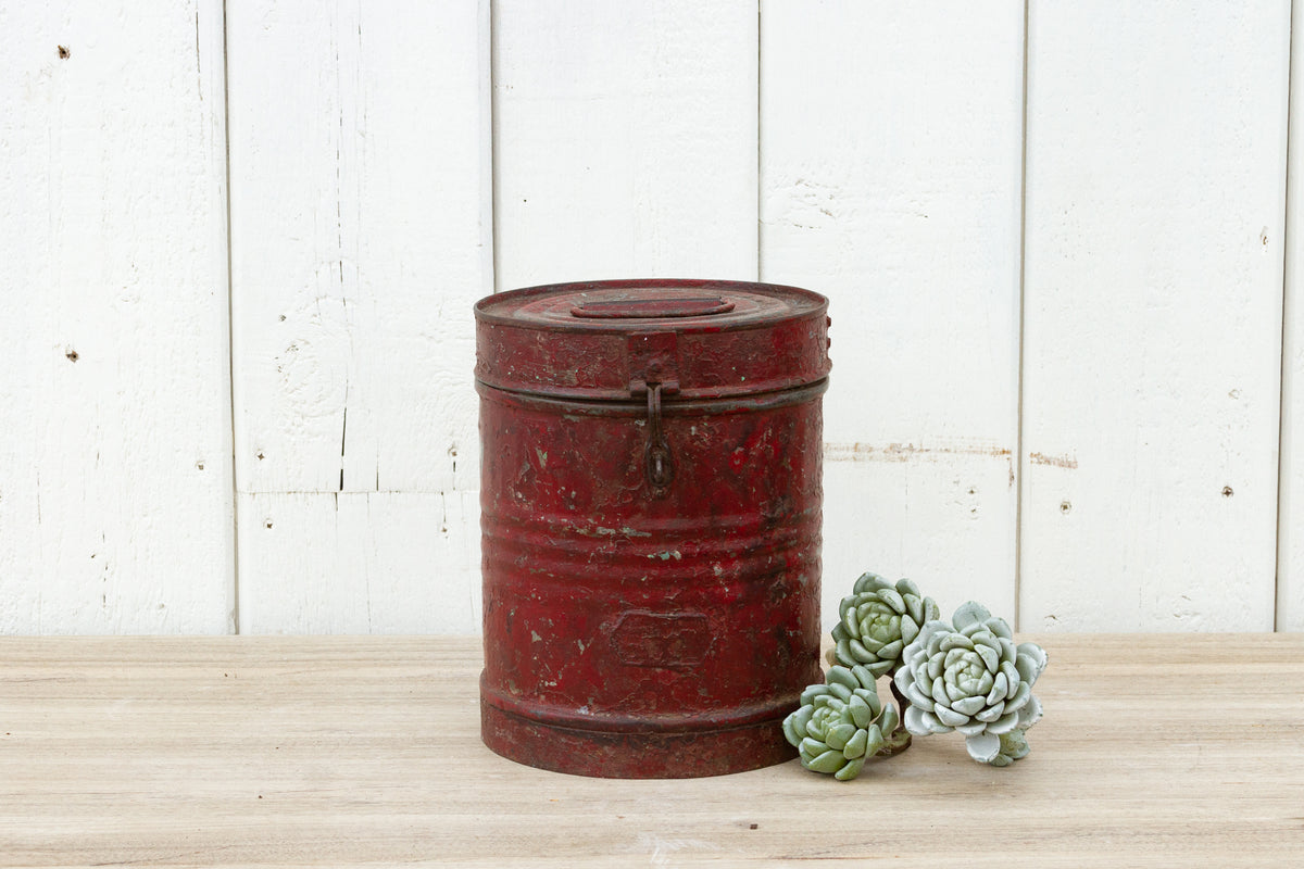 Crimson Rustic Metal Drum Container– DE-COR | Globally Inspired
