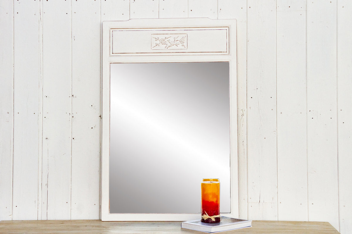 Vintage Distressed White Asian Mirror– DE-COR | Globally Inspired