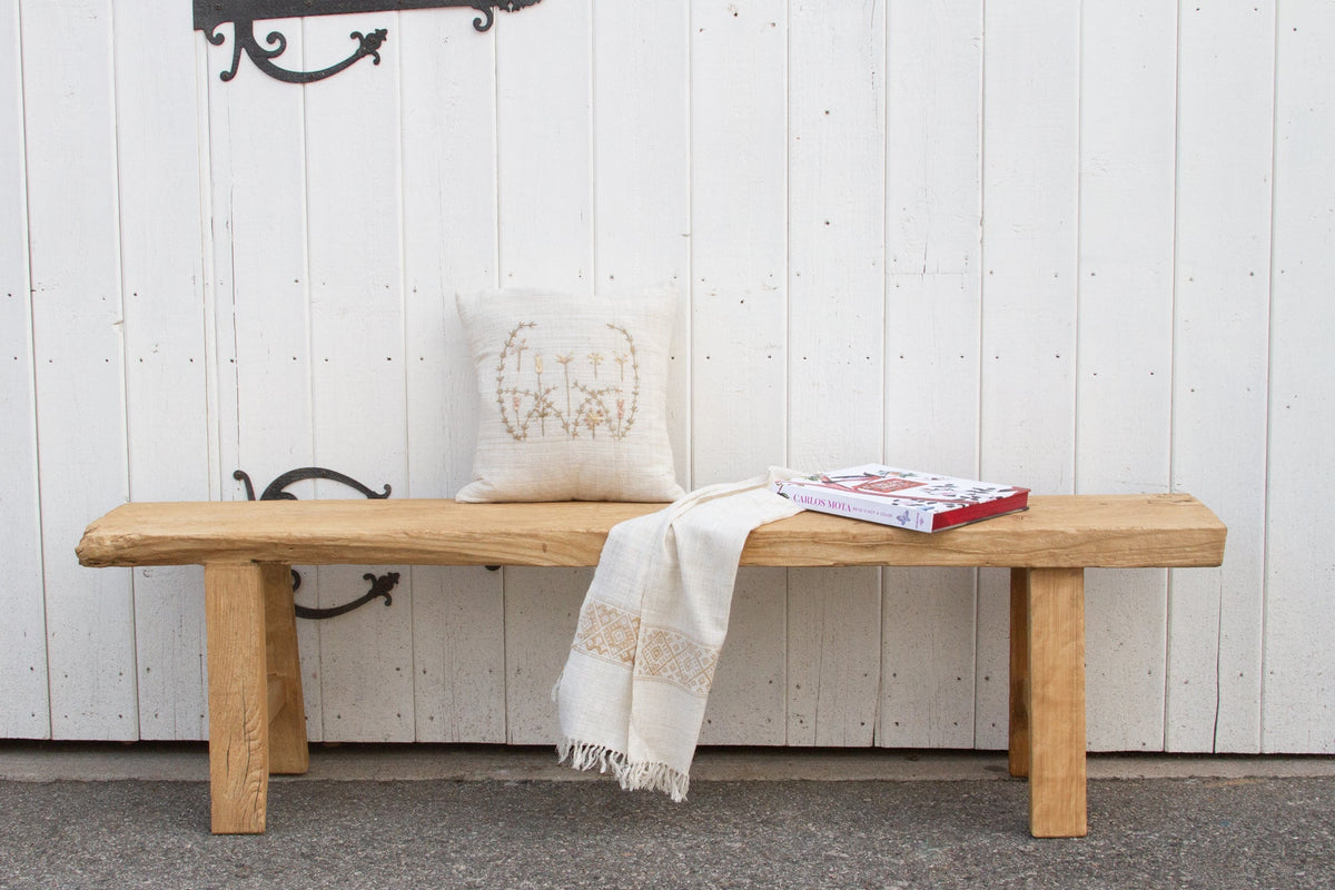 Rustic Bleached Wood Farmhouse Bench (Trade)