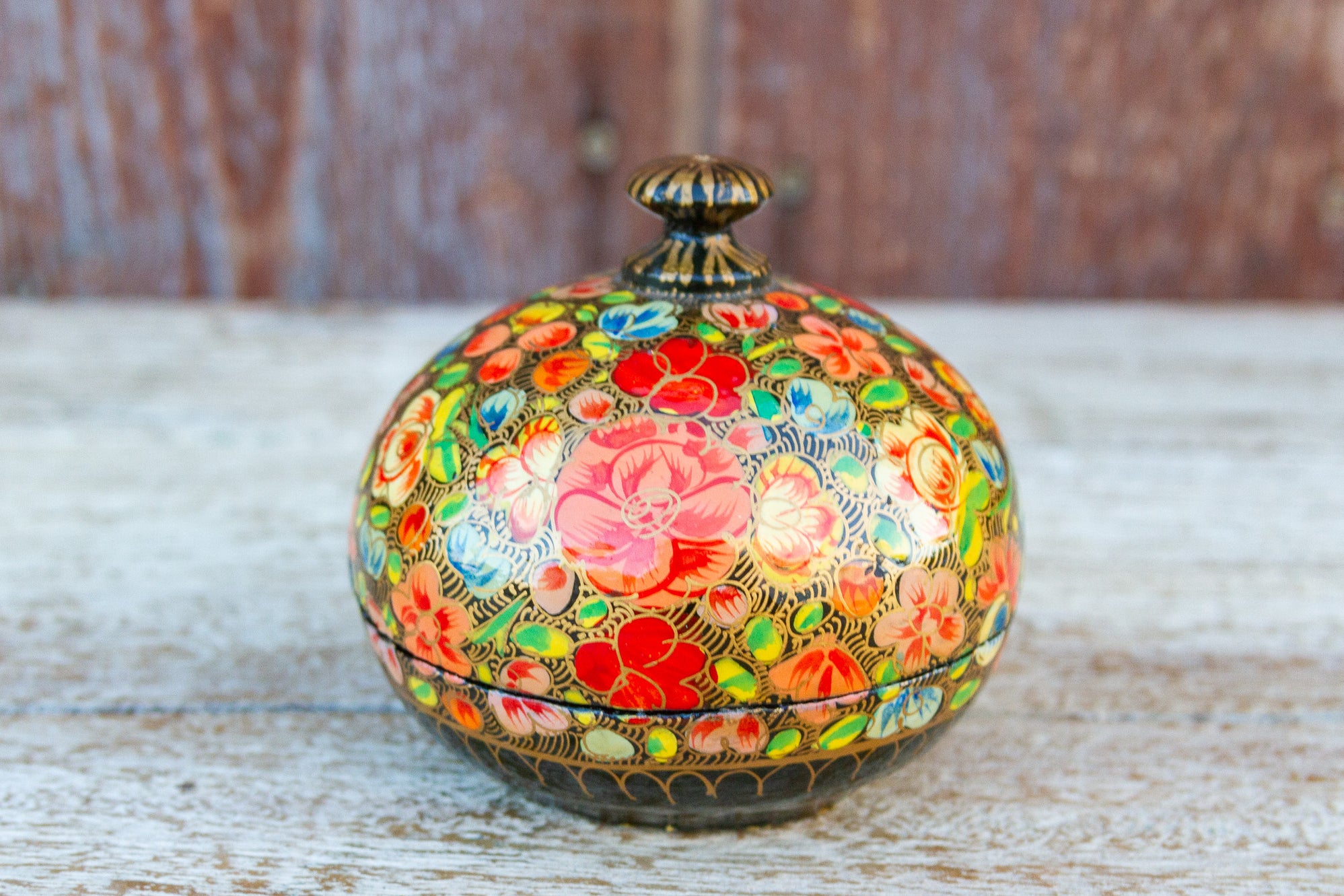 Floral Rounded Kashmiri Box– DE-COR | Globally Inspired