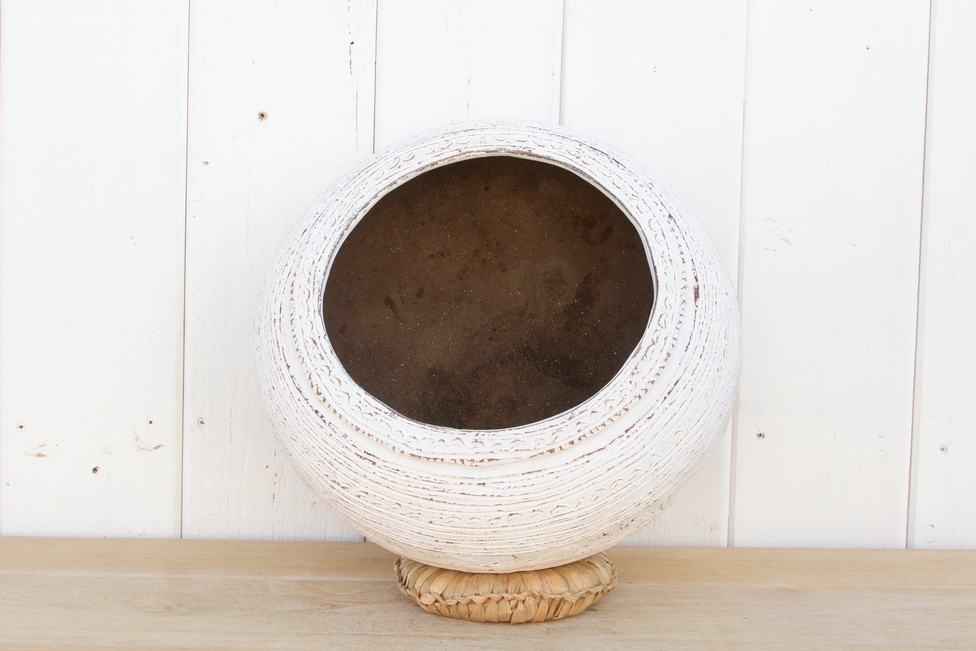 Antique African Terracotta White Nupe Pot