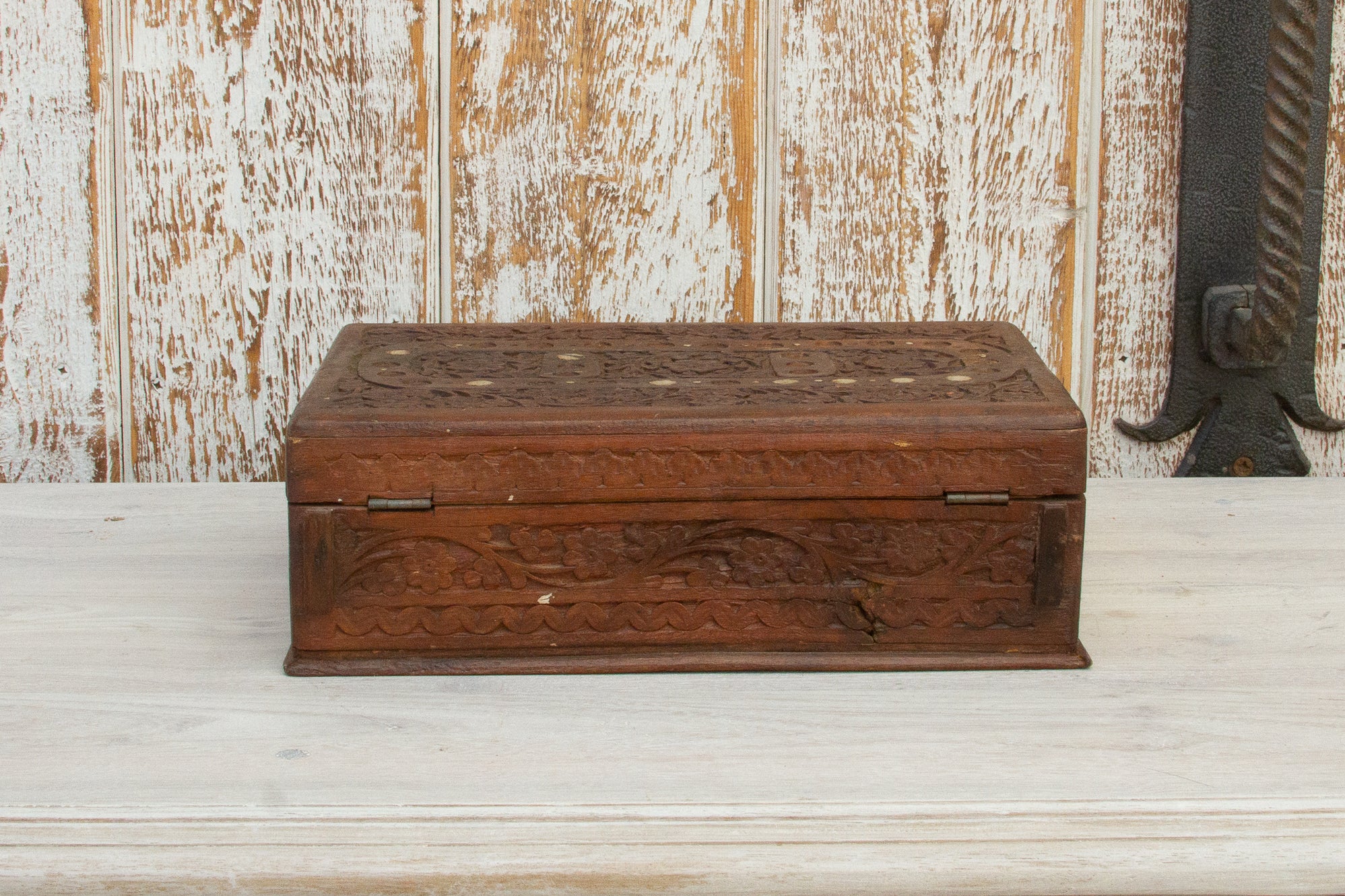 Antique Anglo Indian Carved Jewelry Box